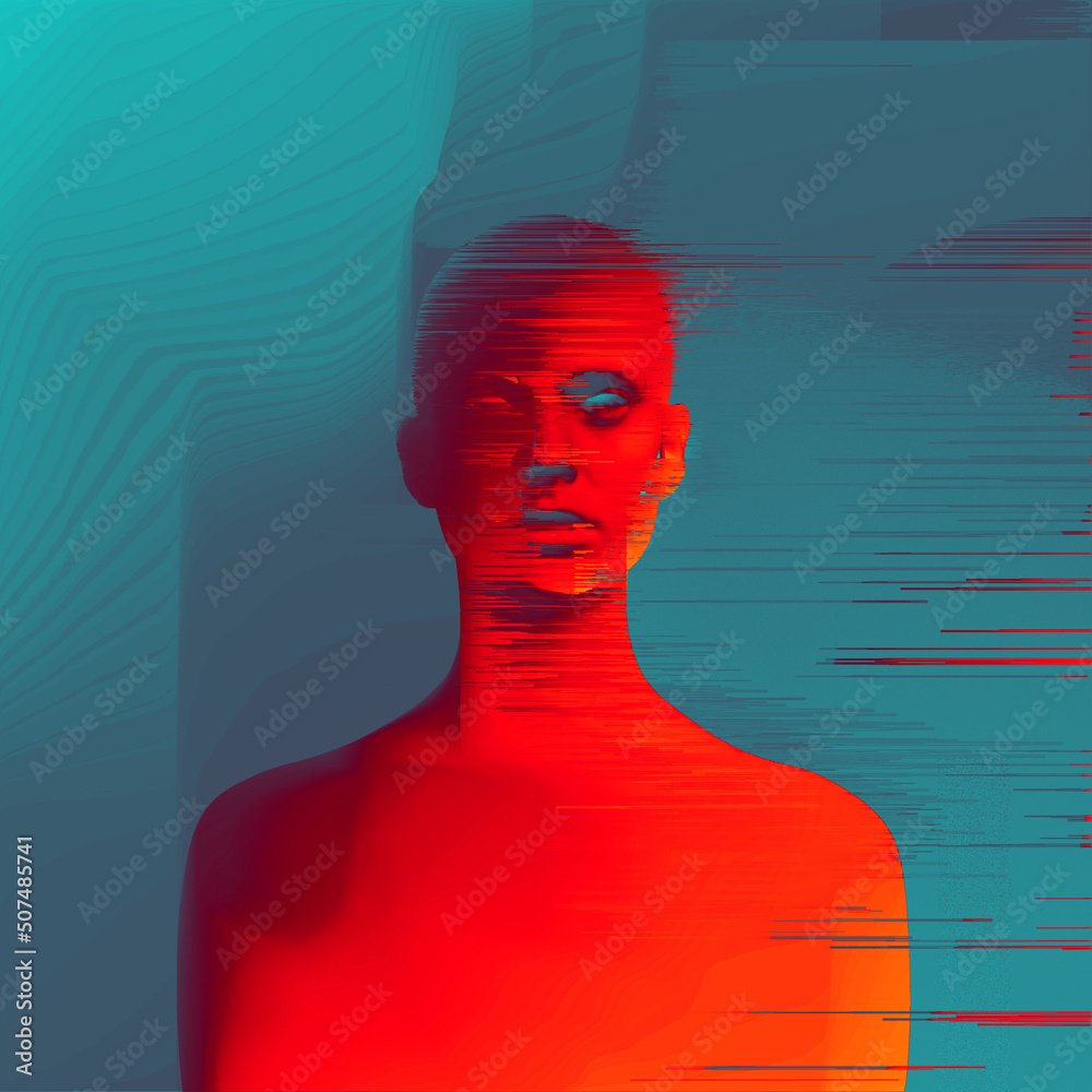 Abstract Glitch Art illustration from 3D rendering in corrupted CRT TV ...