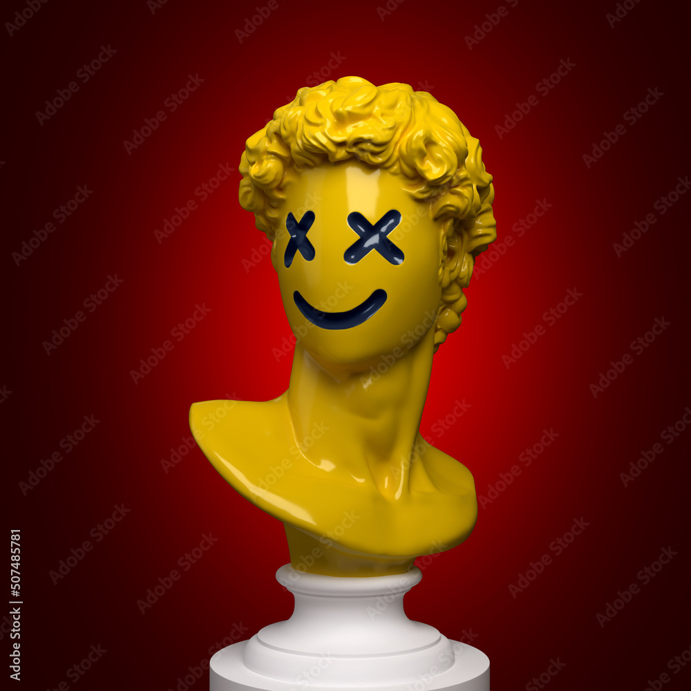 Abstract concept illustration of faceless yellow classical bust on ...