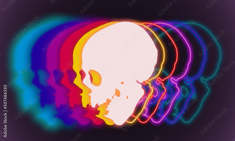 Skull abstract concept colorful illustration in the 80s and 90s ...