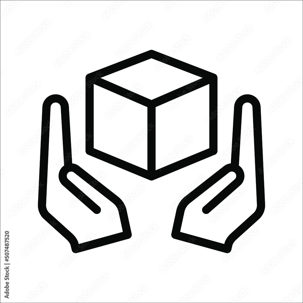 handle with caution, box icon vector in hand on white background. color ...