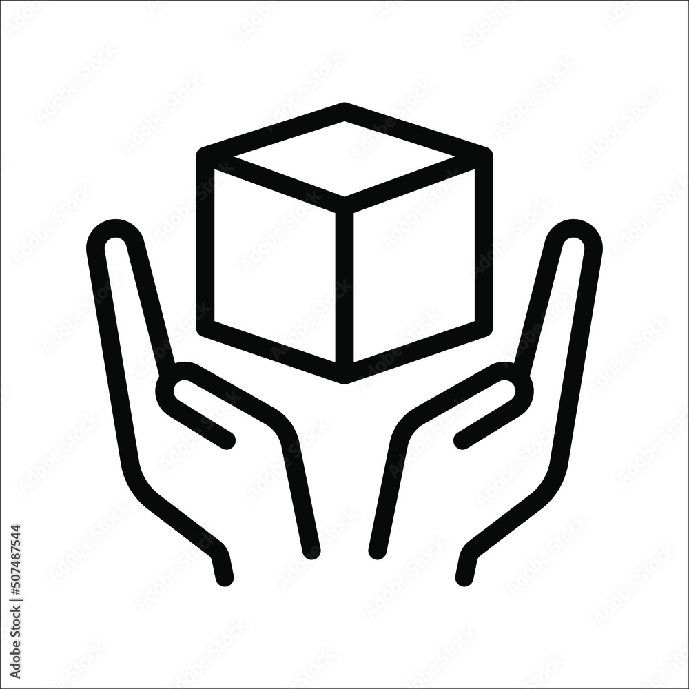 handle with caution, box icon vector in hand on white background. color ...