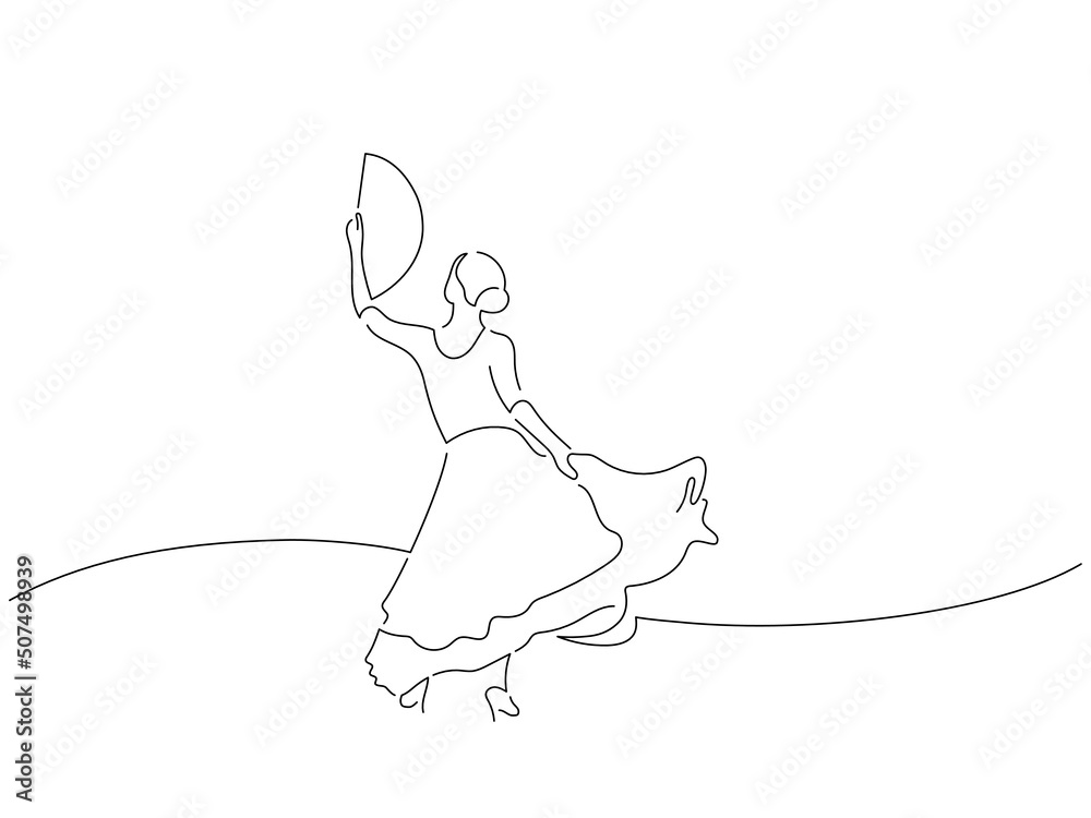 Flamenco dancer in line art drawing style. Composition of traditional ...