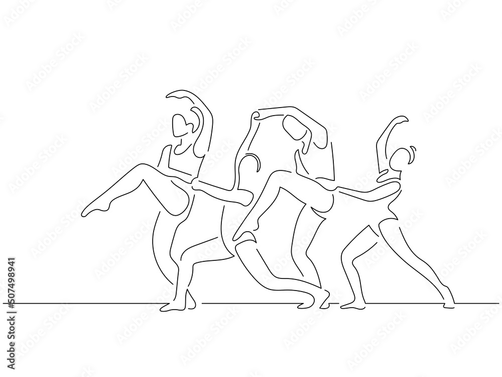Classic dancers in line art drawing style. Composition of a ballet ...