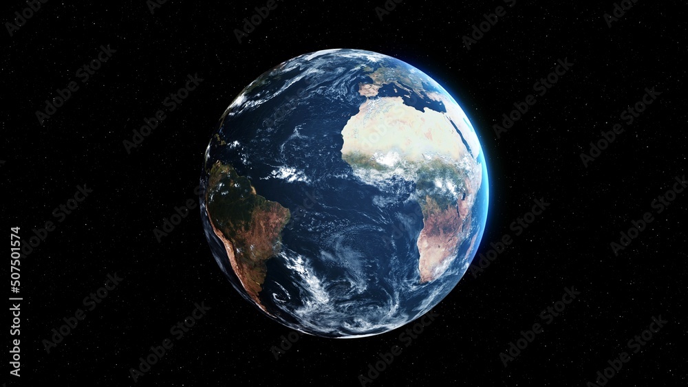 Planet earth with realistic geography surface and orbital 3D cloud ...