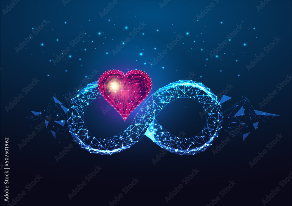 Futuristic infinite love concept with glowing red heart shape and ...