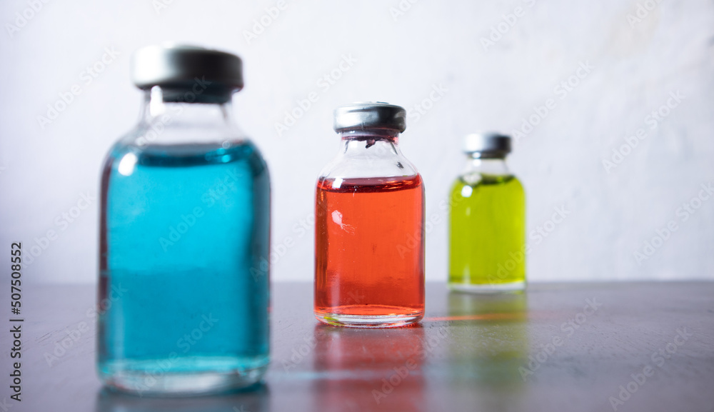 Medical reagent in the sterile vial that contained red, green, and blue ...