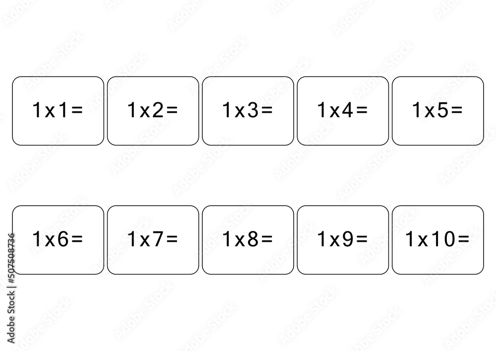 Multiplication and division table of 1. Maths card with an example ...