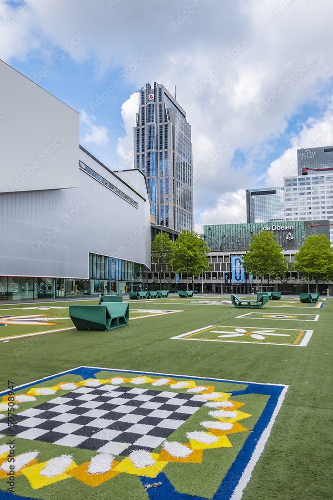 View of Schouwburgplein (Theatre Square) - plaza in Rotterdam ...