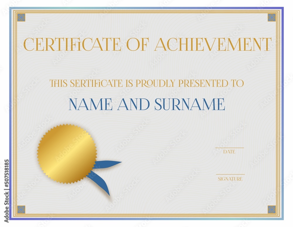 Certificate of achievement, certificate. Diploma of delivery. Tangier ...