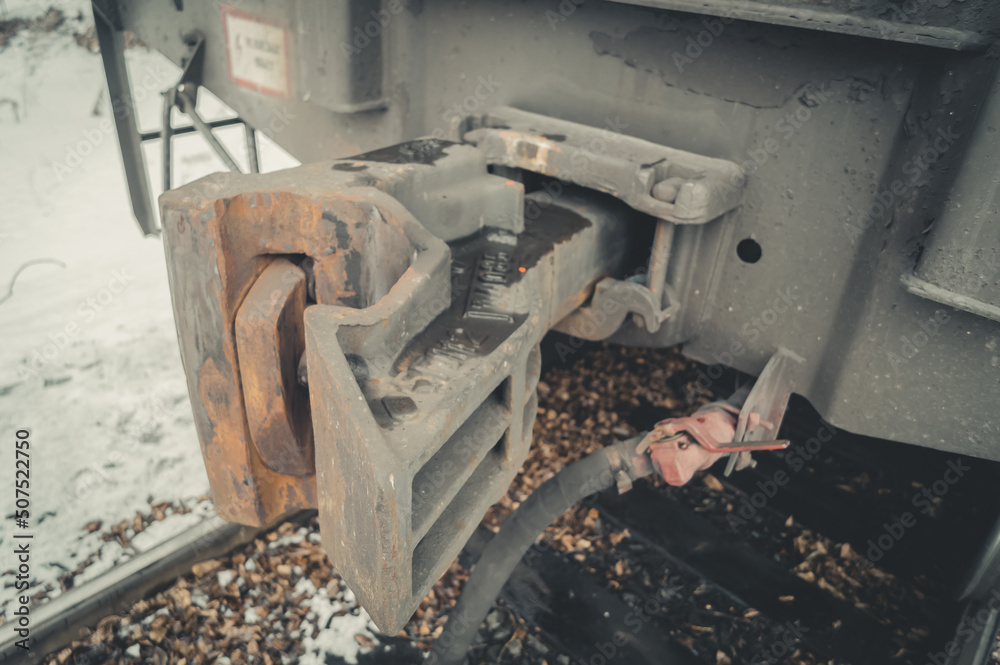 Coupler of a freight railway car. The mechanism of adhesion of train ...