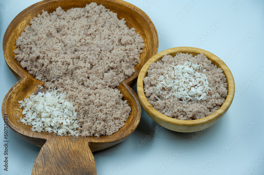 Selective Focused, Red chamba Puttu with coconut. Puttu is a South ...