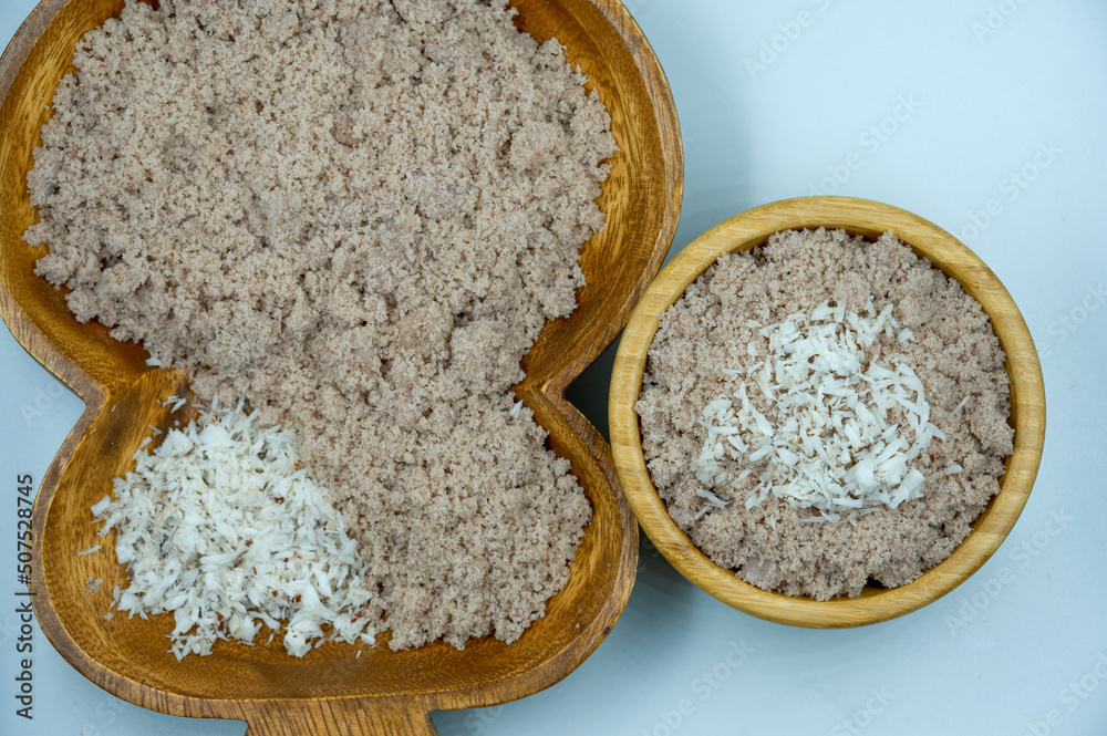 Selective Focused, Red chamba Puttu with coconut. Puttu is a South ...