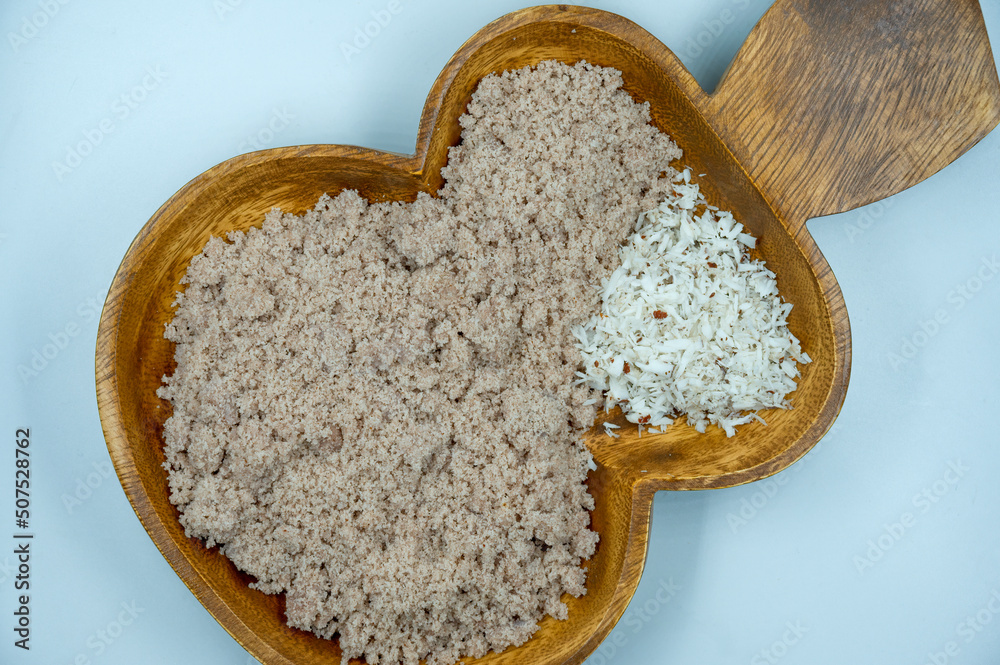 Selective Focused, Red chamba Puttu with coconut. Puttu is a South ...