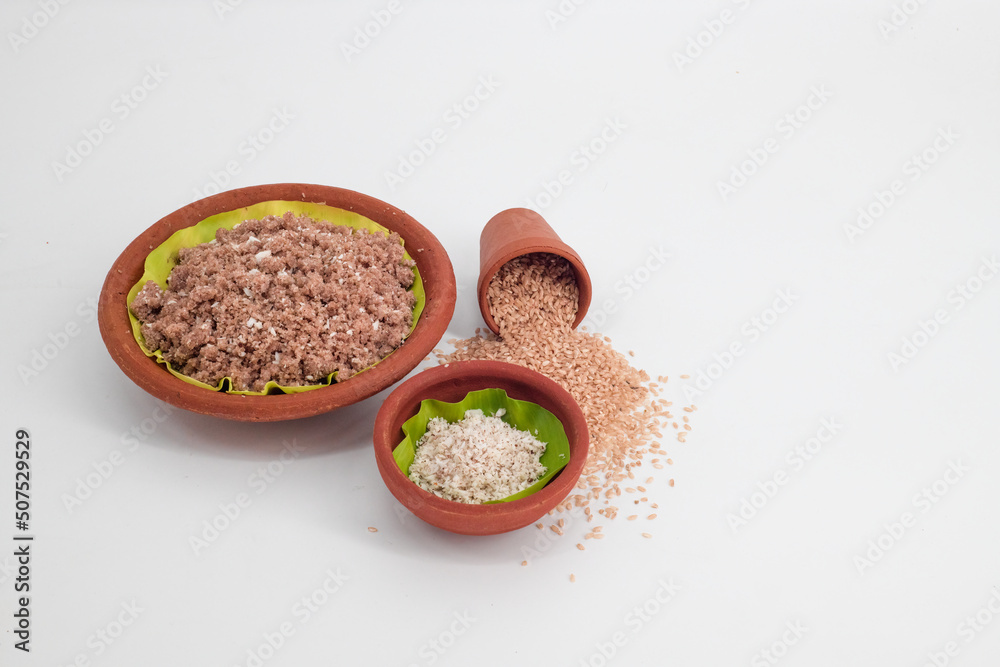 Selective Focused, Red chamba Puttu with coconut. Puttu is a South ...