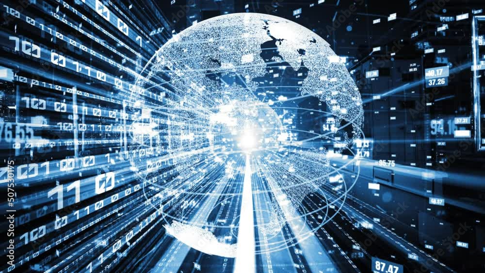 Futuristic global network and tacit digital data transfer 3D graphic ...