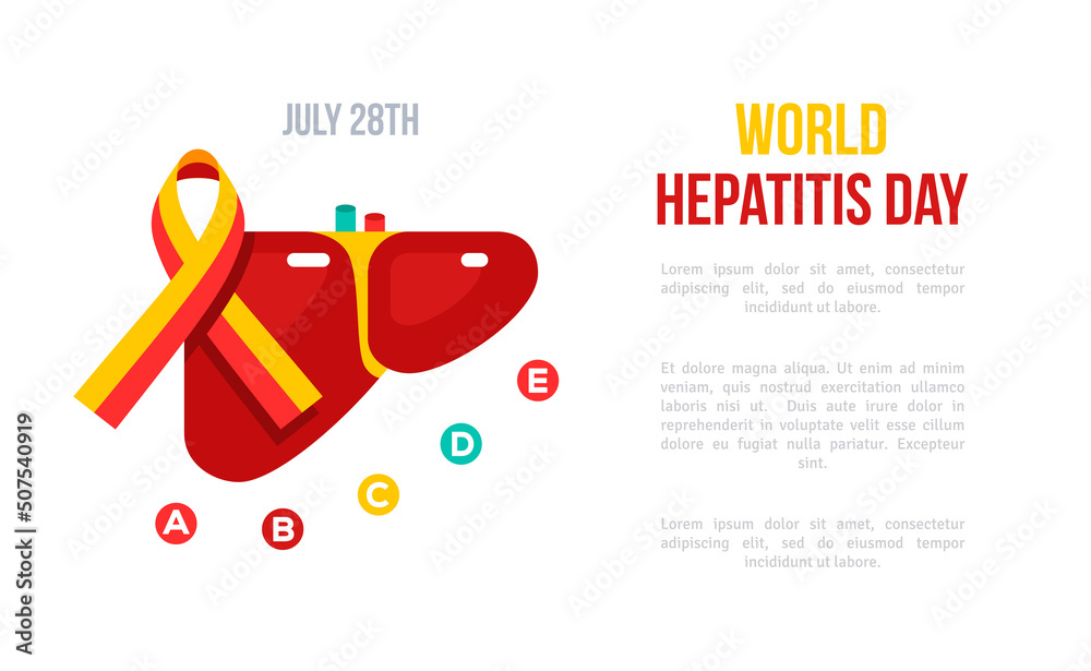 World hepatitis day poster, flat liver icon, red and yellow award ...