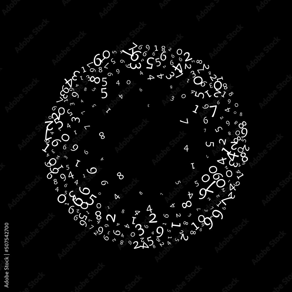 Falling numbers, big data concept. Binary white messy flying digits ...