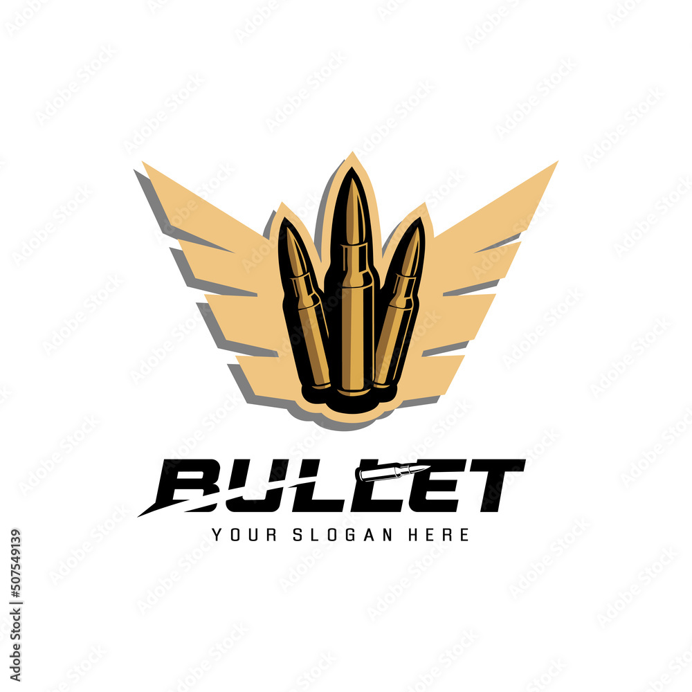 Bullet logo design illustration with wing shield Stock Vector | Adobe Stock