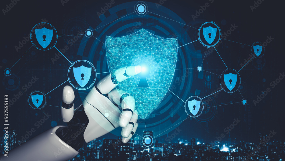 3D rendering artificial intelligence AI research of droid robot and ...