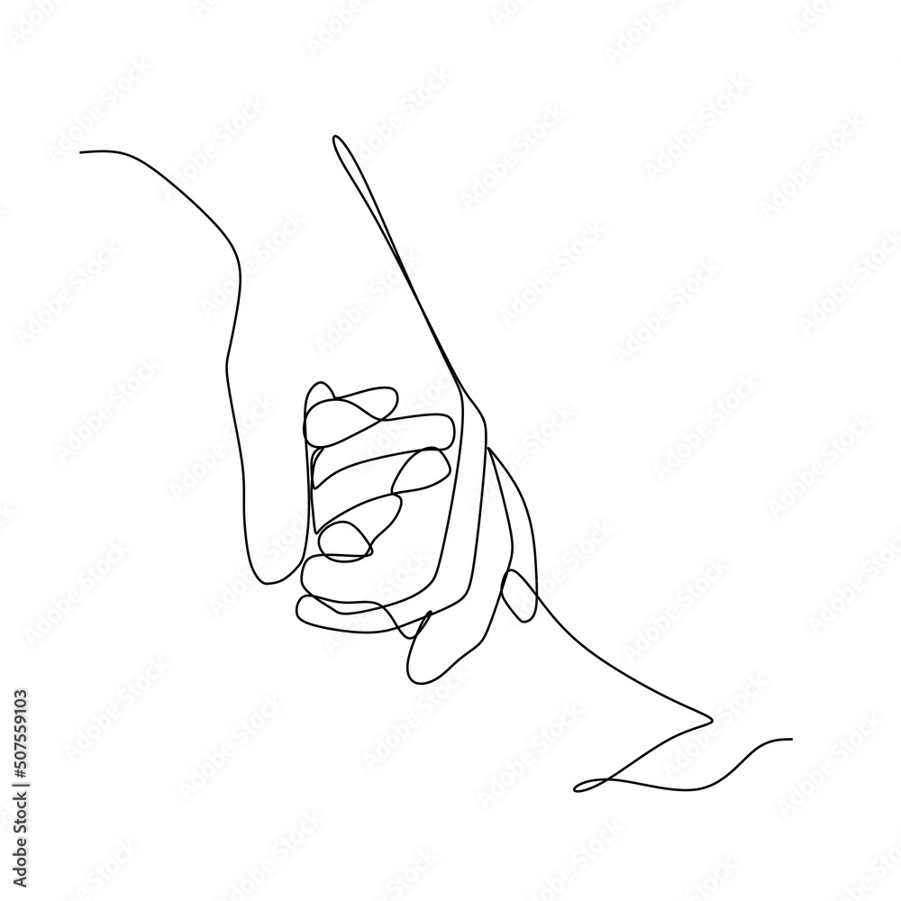 continuous line drawing of adult hand holding child hand. Simple one ...
