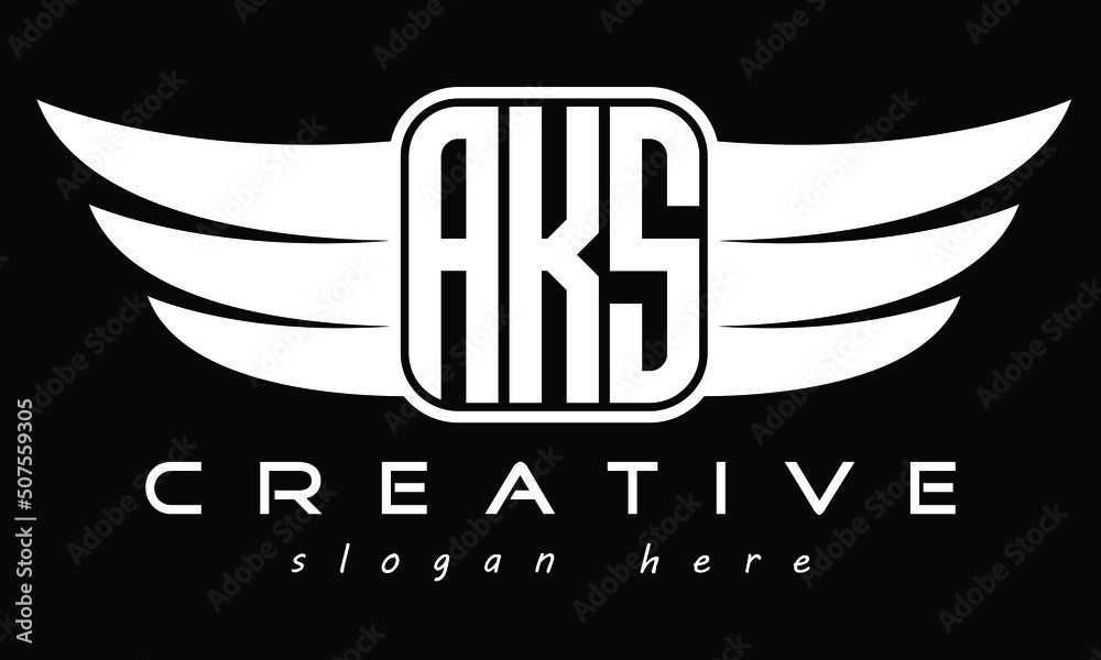 three Letter AKS Wings Flying Initial wing symbol minimalist creative ...
