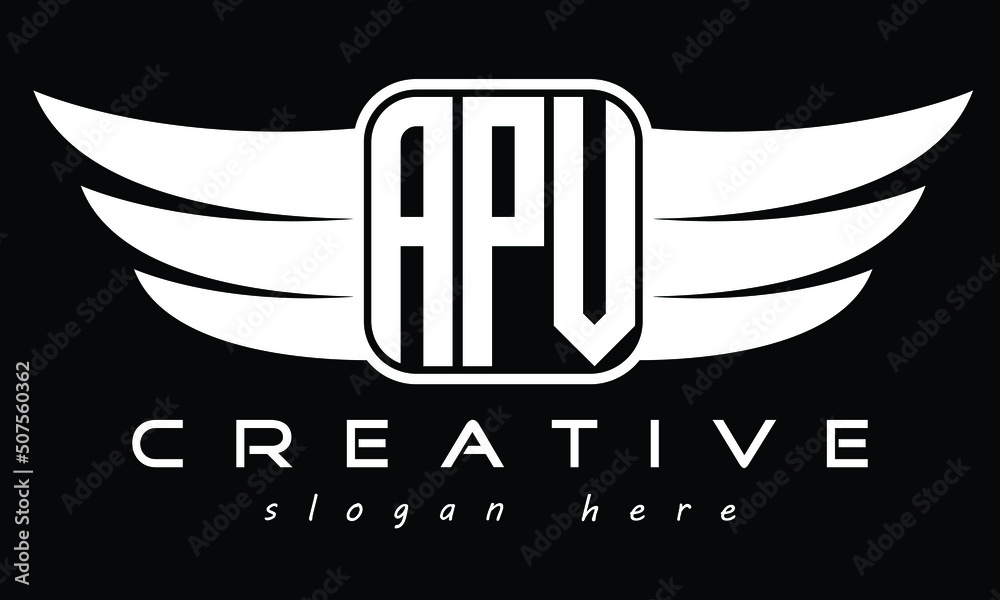 three Letter APV Wings Flying Initial wing symbol minimalist creative ...