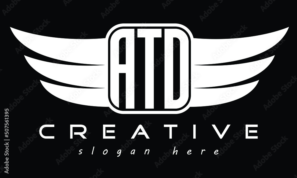 three Letter ATO Wings Flying Initial wing symbol minimalist creative ...