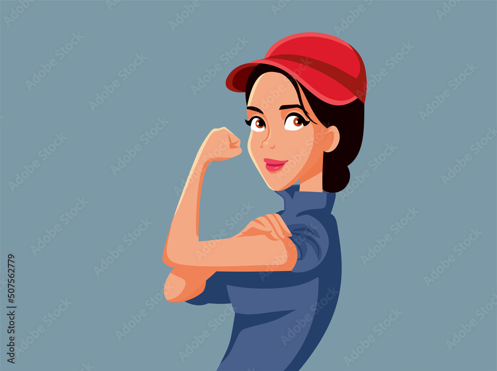 Optimistic Supermarket Employee Feeling Strong Vector Cartoon ...