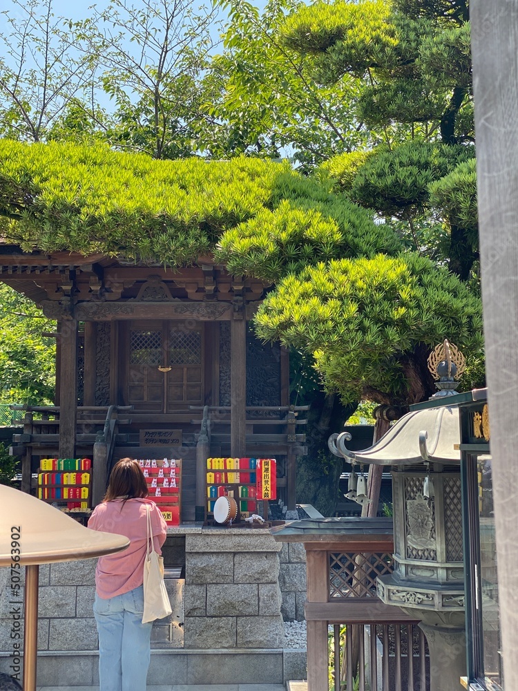 Beautiful shrine inside the traditional temple of Japan, worship of ...