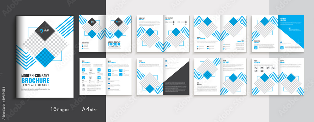 blue color company profile, a4 multipage business brochure template ...