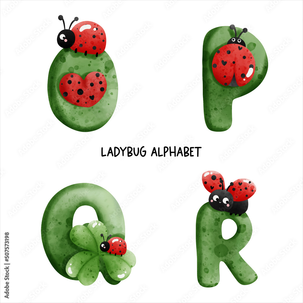 ladybug watercolor alphabet. Vector illustration Stock Vector | Adobe Stock