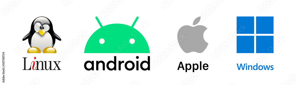 Linux, Android, Apple and Windows logo, vector editorial illustration ... Linux, Android, Apple and Windows logo, vector editorial illustration ...