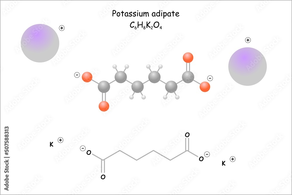 Stylized Molecule Model Structural Formula Of The Flavor Enhancer Potassium Adipate Stock