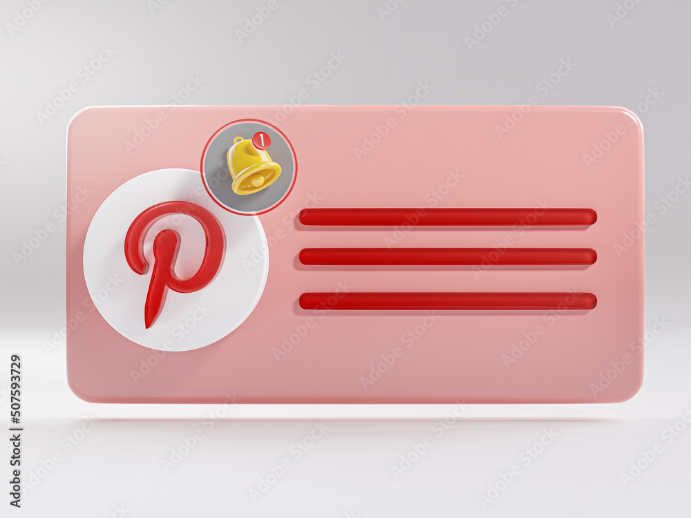 Pinterest Notification Phone Pop Up Bell Card Social Media App 3D ...