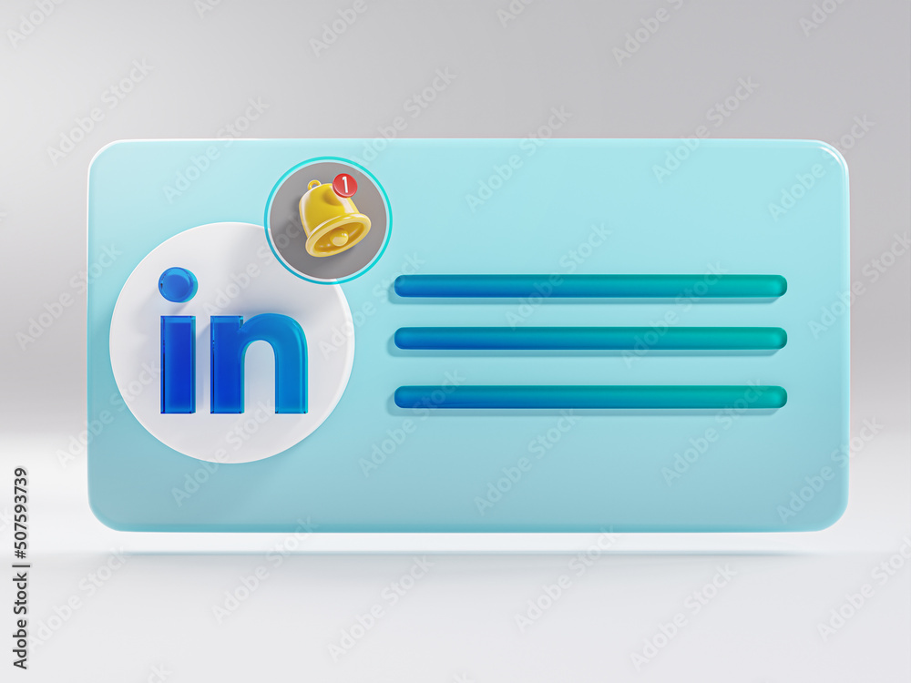 LinkedIn Notification Phone Pop Up Bell Card Social Media App 3D Render ...