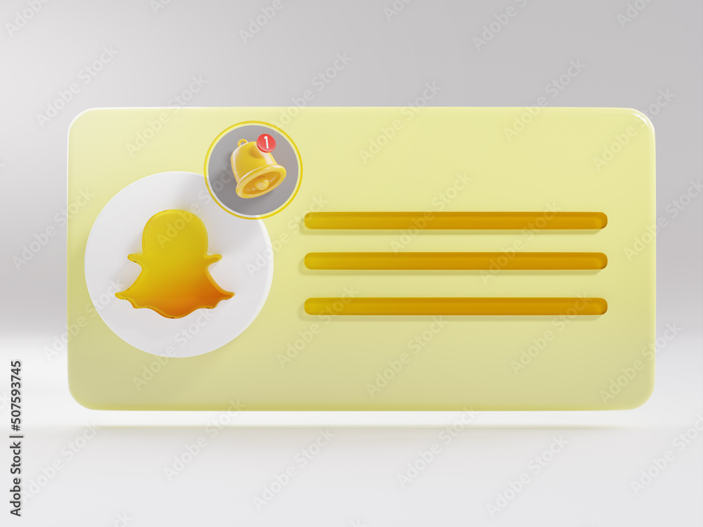 Snapchat Notification Phone Pop Up Bell Card Social Media App 3D Render ...