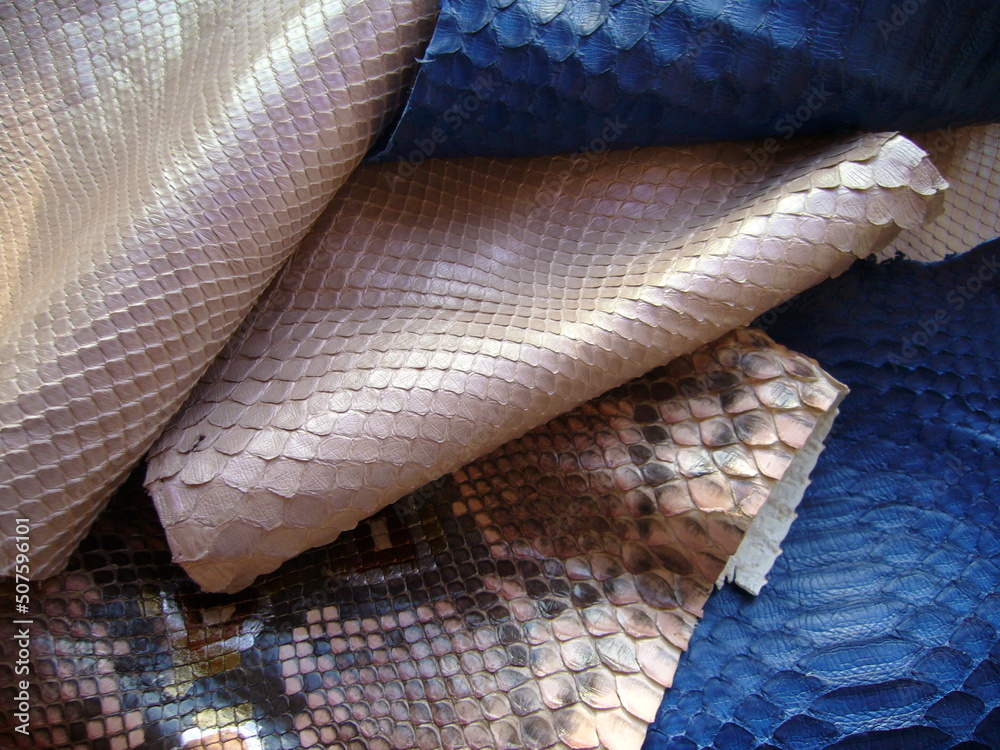 Texture of exotic leather. The skin of a python, a snake is pink, flesh ...