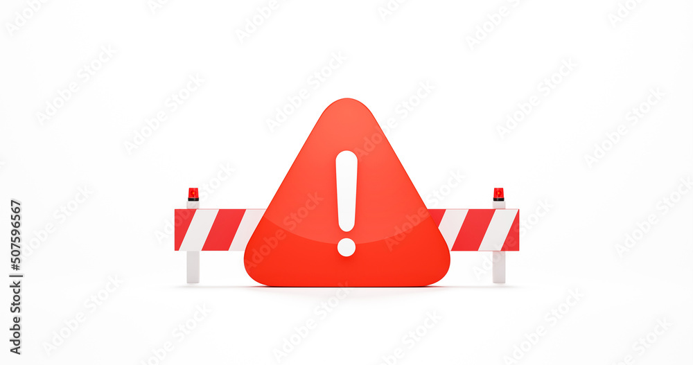 Red exclamation sign warning 3d icon isolated on white background with ...