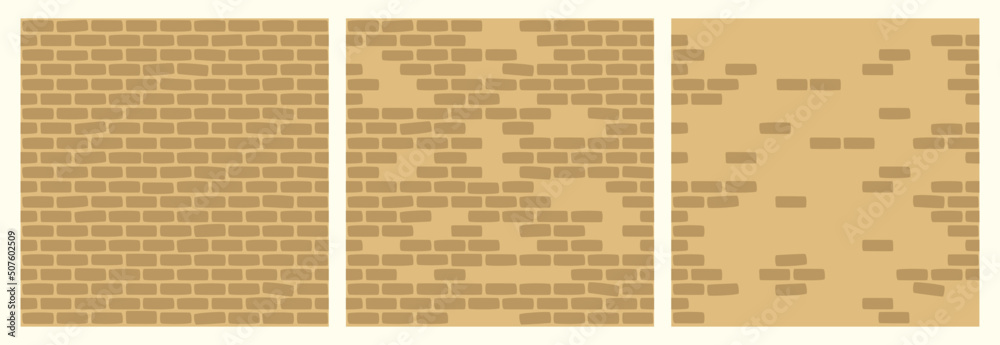Set of Brick Wall Patterns of Sand Color. Building Construction Blocks ...