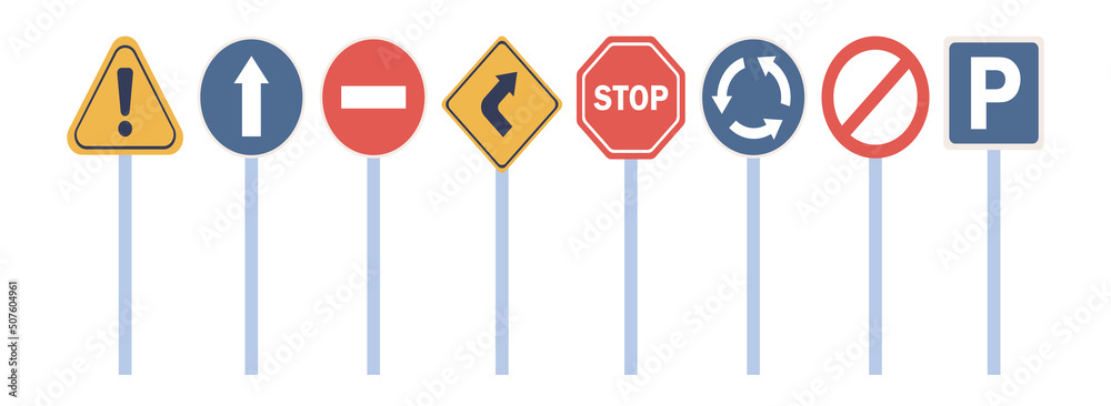 Road signs icon set. Traffic sign. Vector flat illustration Stock ...