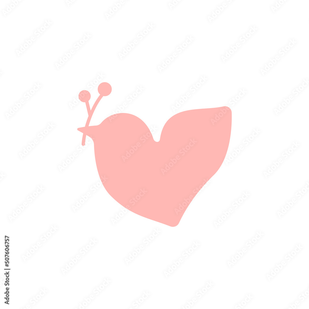 Heart-shaped flying bird with berries, vector silhouette symbol design ...