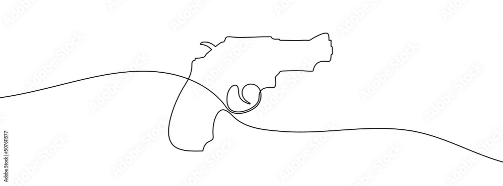 Continuous line drawing of gun. Pistol linear icon. One line drawing ...