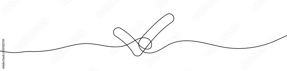Continuous line drawing of check mark. Tick one line icon. One line ...