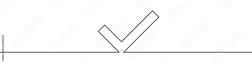 Continuous line drawing of check mark. Tick one line icon. One line ...