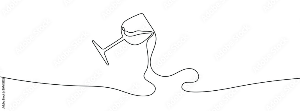 Continuous line drawing of wine glass. Wine glass linear icon. One line ...