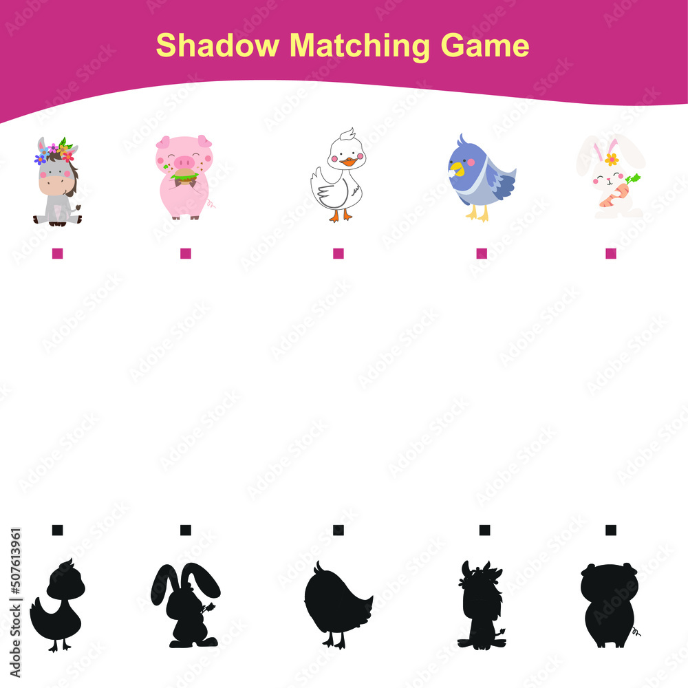 Matching shadow game worksheet. Educational printable worksheet. Vector ...