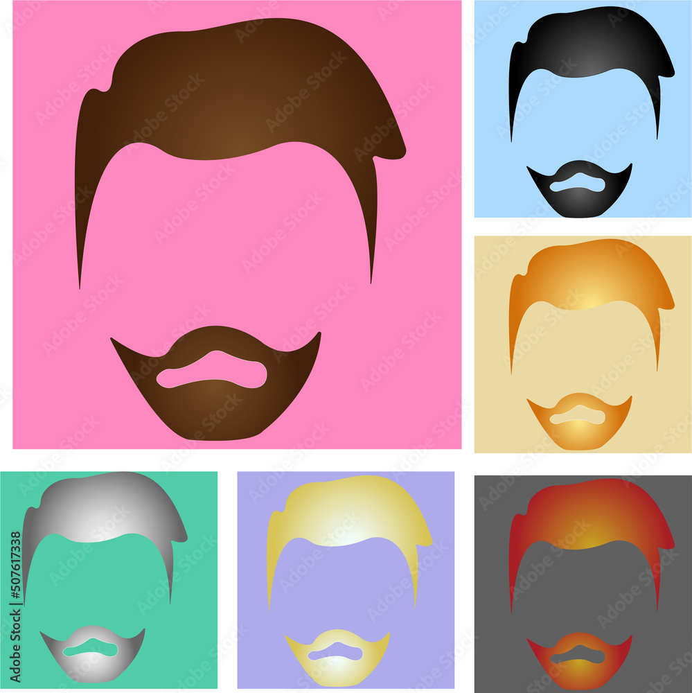 Men's hairstyle with a mustache of different types and colors of hair ...