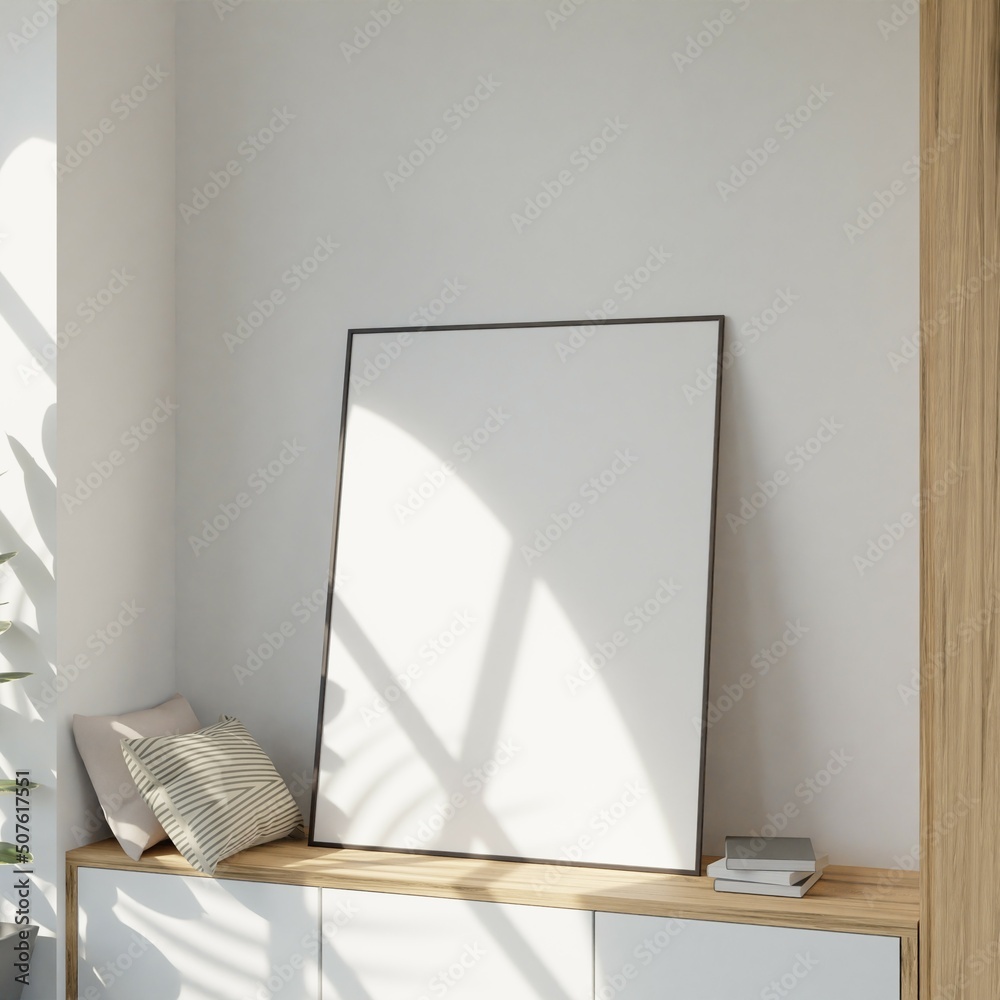 Empty Frame mockup in living room interior. 3D rendering, 3D ...