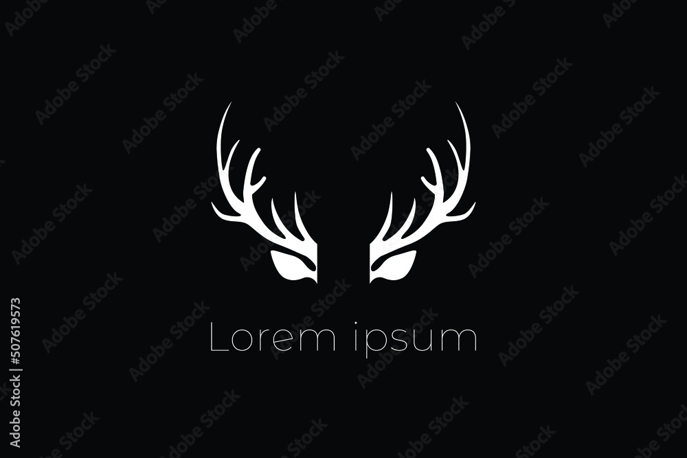 Deer logo design template. deer head logo icon, deer horn and ear ...