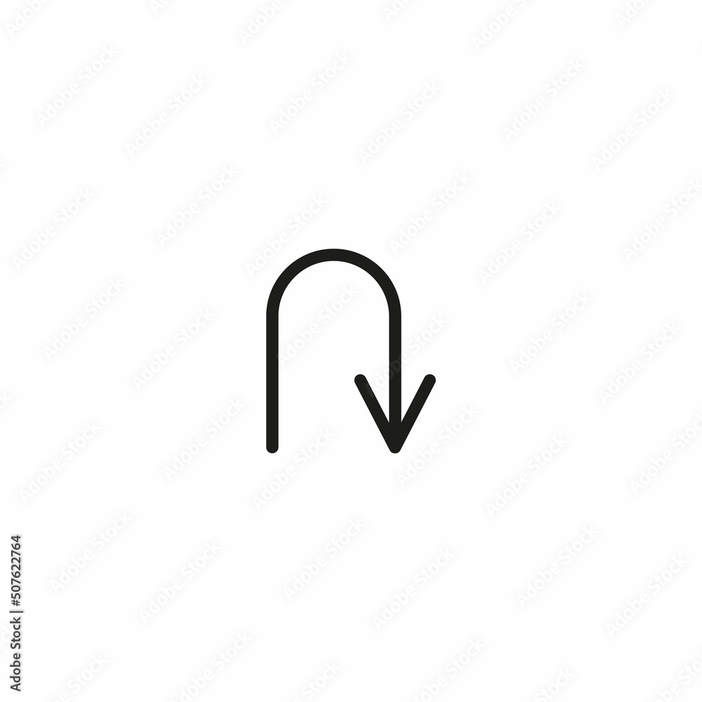 Black go back return arrow icon, simple vector u turn shape pointer ...